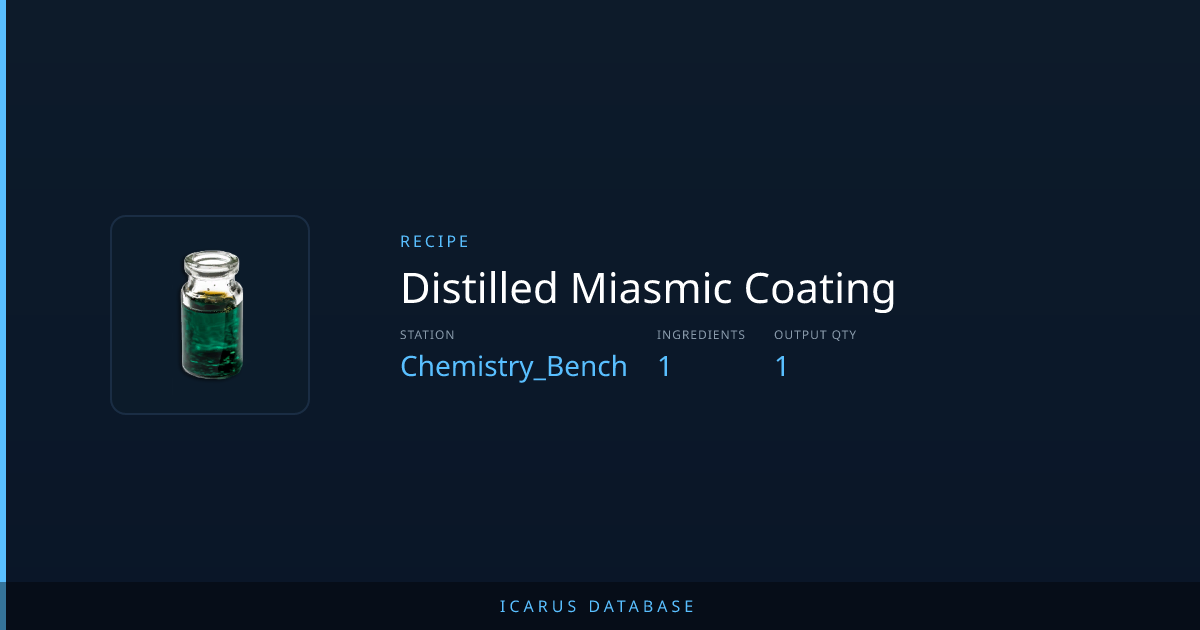 Icarus Distilled Miasmic Coating Recipe | Icarus Database
